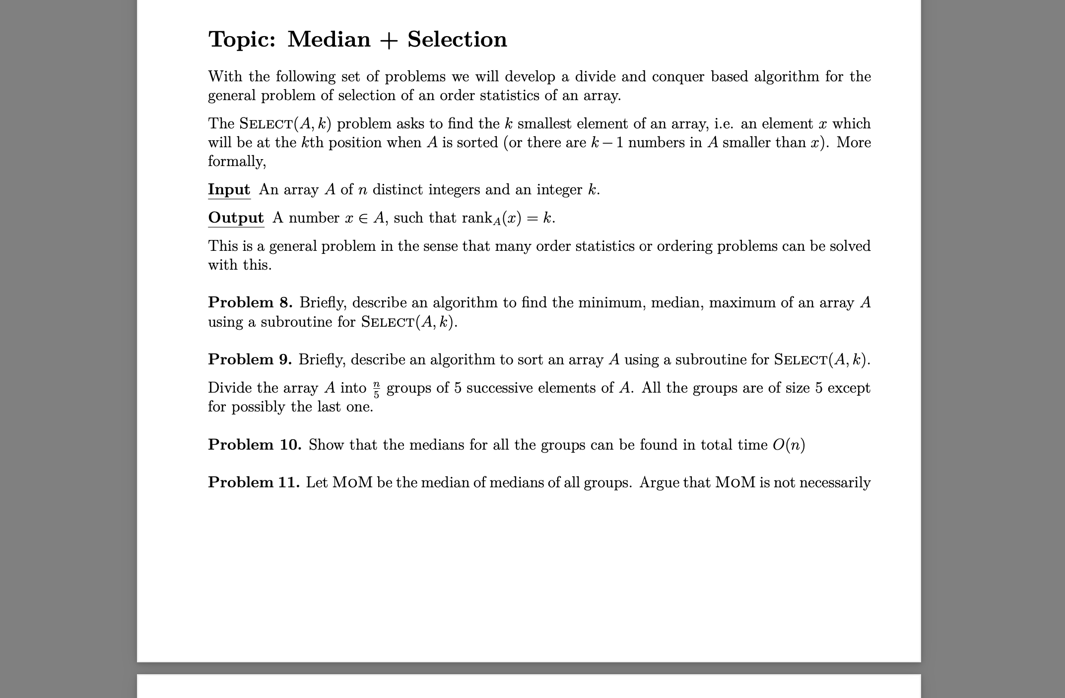 Solved Topic: Median + ﻿Selection the median of A. | Chegg.com