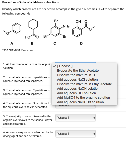 Solved Procedure - Order of acid-base extractions Identify | Chegg.com