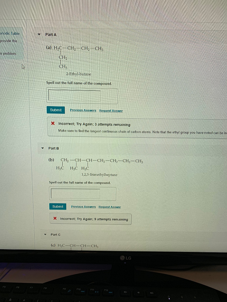 Solved riodic Table Part A provide the (a) H2C CH2 CH2CH3 | Chegg.com