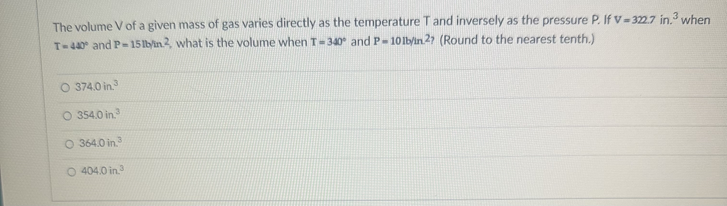 Solved The volume V of a given mass of gas varies directly | Chegg.com