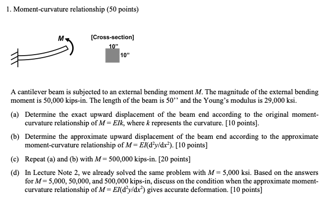 Solved 1. Moment-curvature relationship (50 points) A | Chegg.com