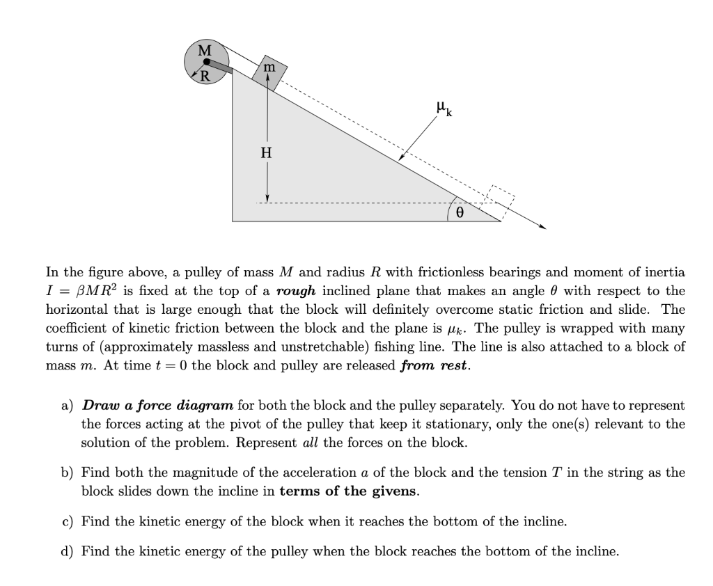 Solved m н In the figure above, a pulley of mass M and | Chegg.com