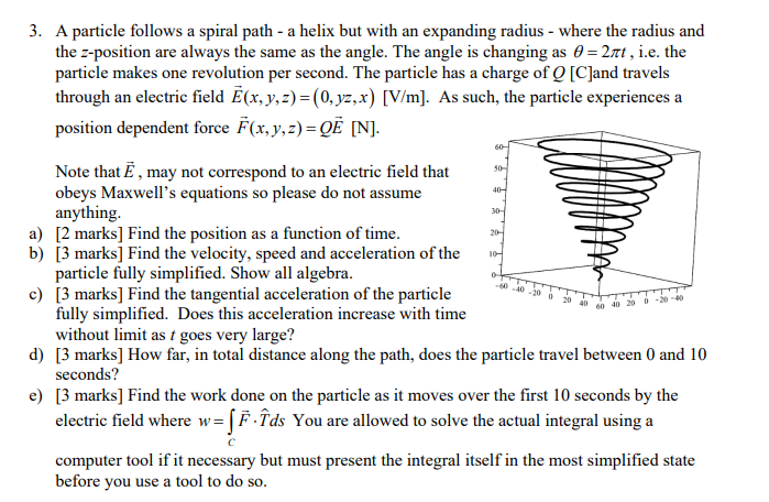 3. A particle follows a spiral path - a helix but | Chegg.com