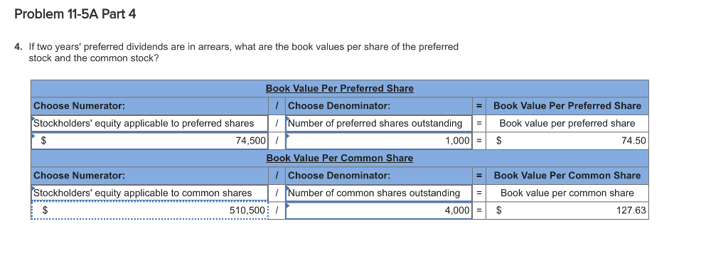 Solved Problem 11-5A Computation of book values and dividend | Chegg.com