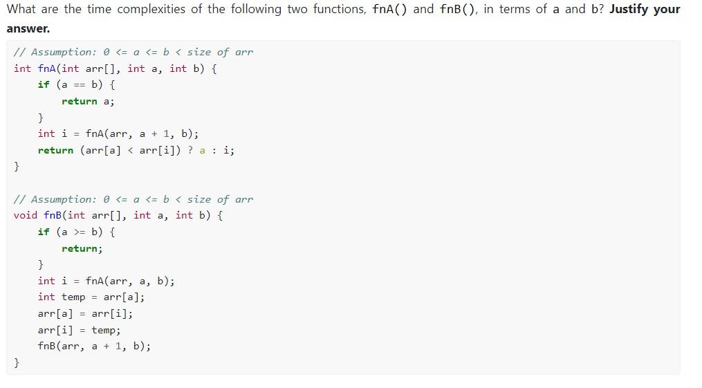 Solved What are the time complexities of the following two | Chegg.com