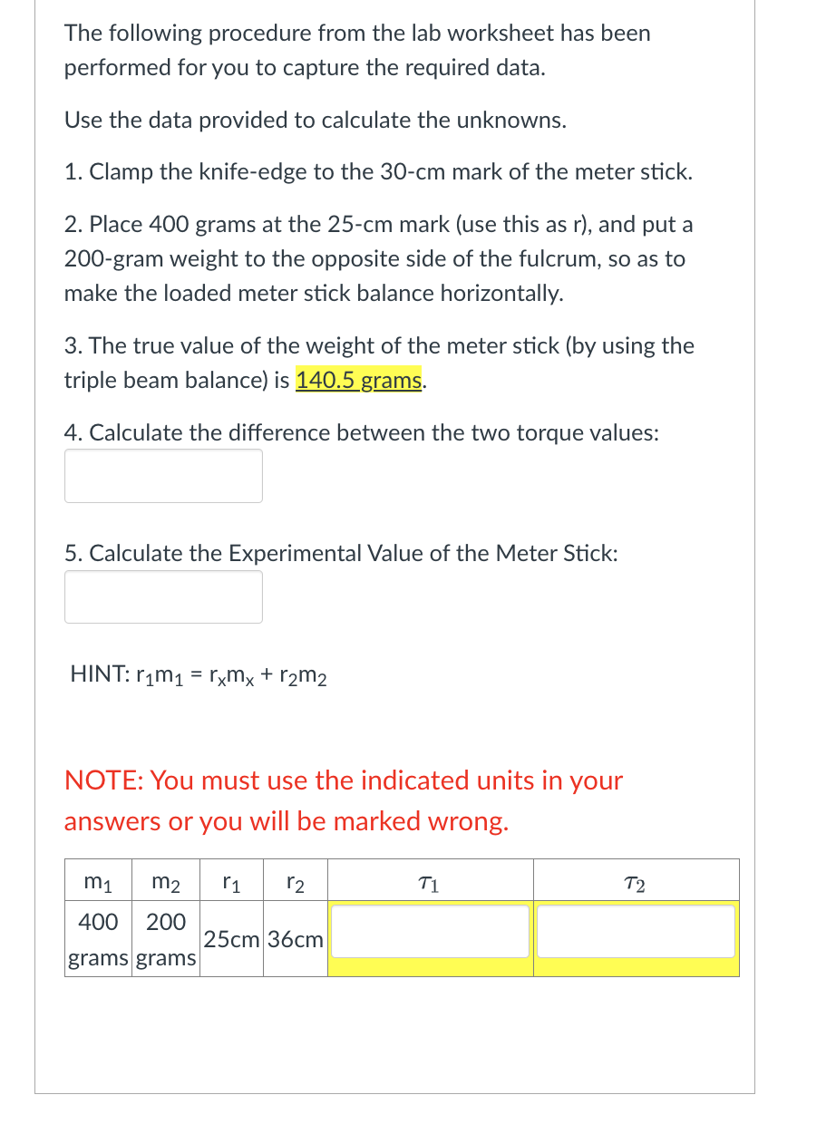 Solved The following procedure from the lab worksheet has | Chegg.com