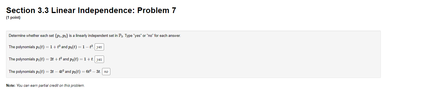 Solved Section 3.3 Linear Independence: Problem 7 (1 point) | Chegg.com