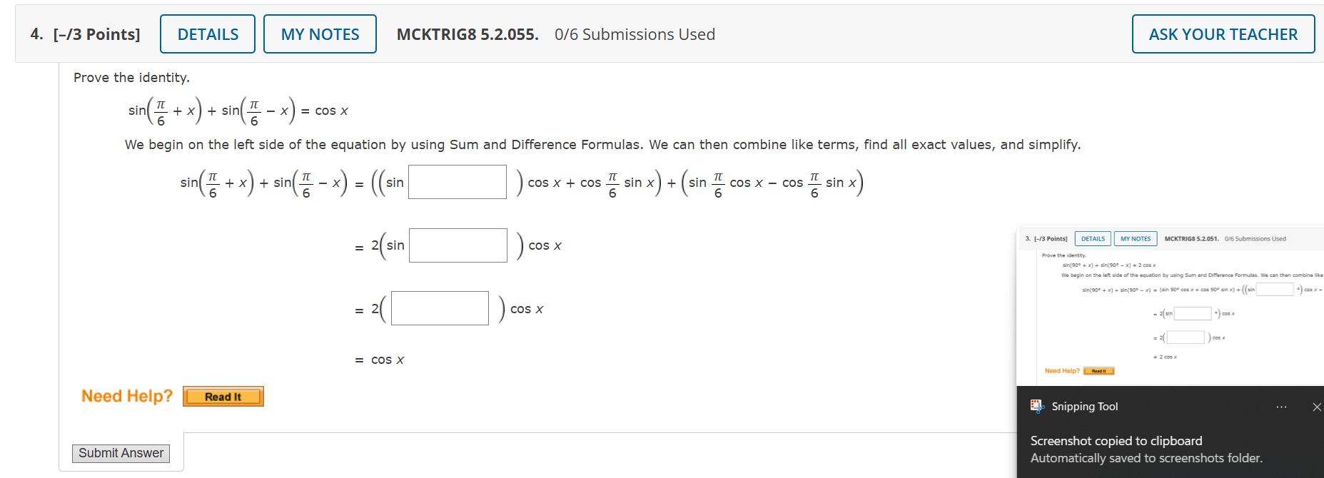 Solved by an EXPERT Prove the identity.sin(π6+x)+sin(π6-x)=cosxWe ﻿begin | Chegg.com