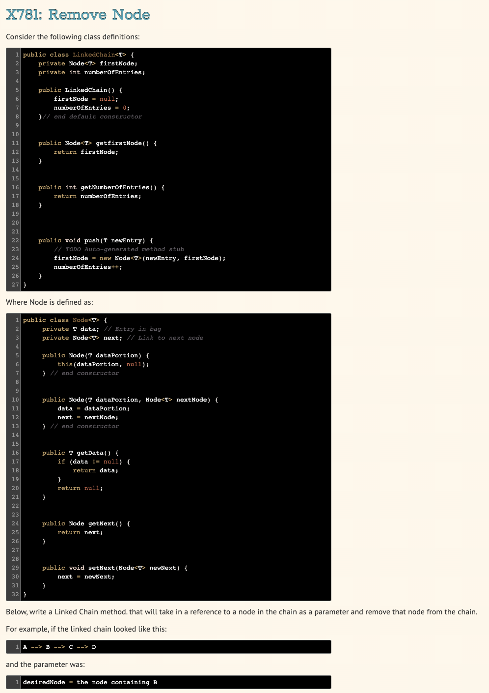 Solved X781: Remove Node : Consider the following class | Chegg.com