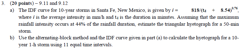 Solved 3. (20 points )−9.11 and 9.12 a) The IDF curve for | Chegg.com