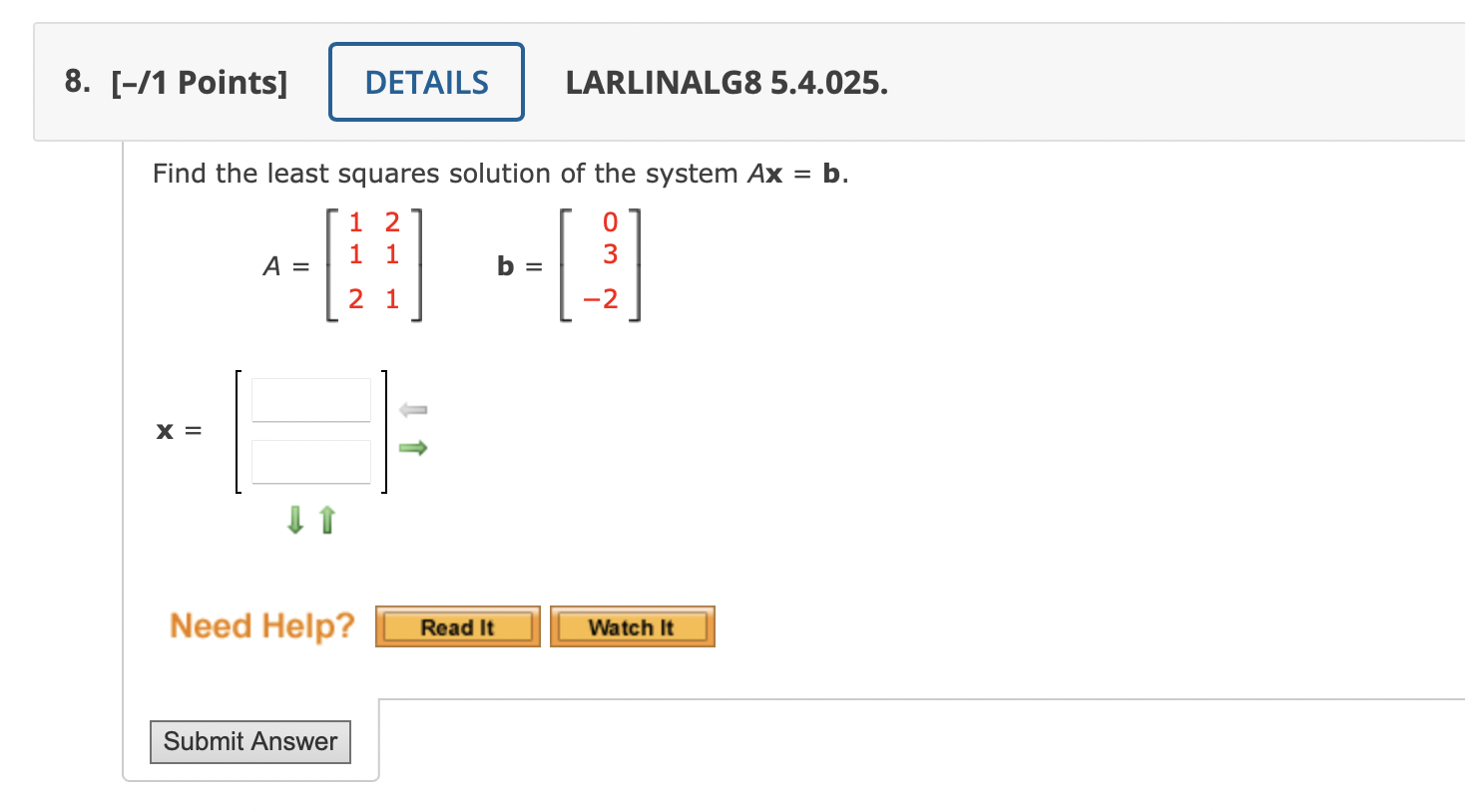 Solved Find the least squares solution of the system Ax=b. | Chegg.com