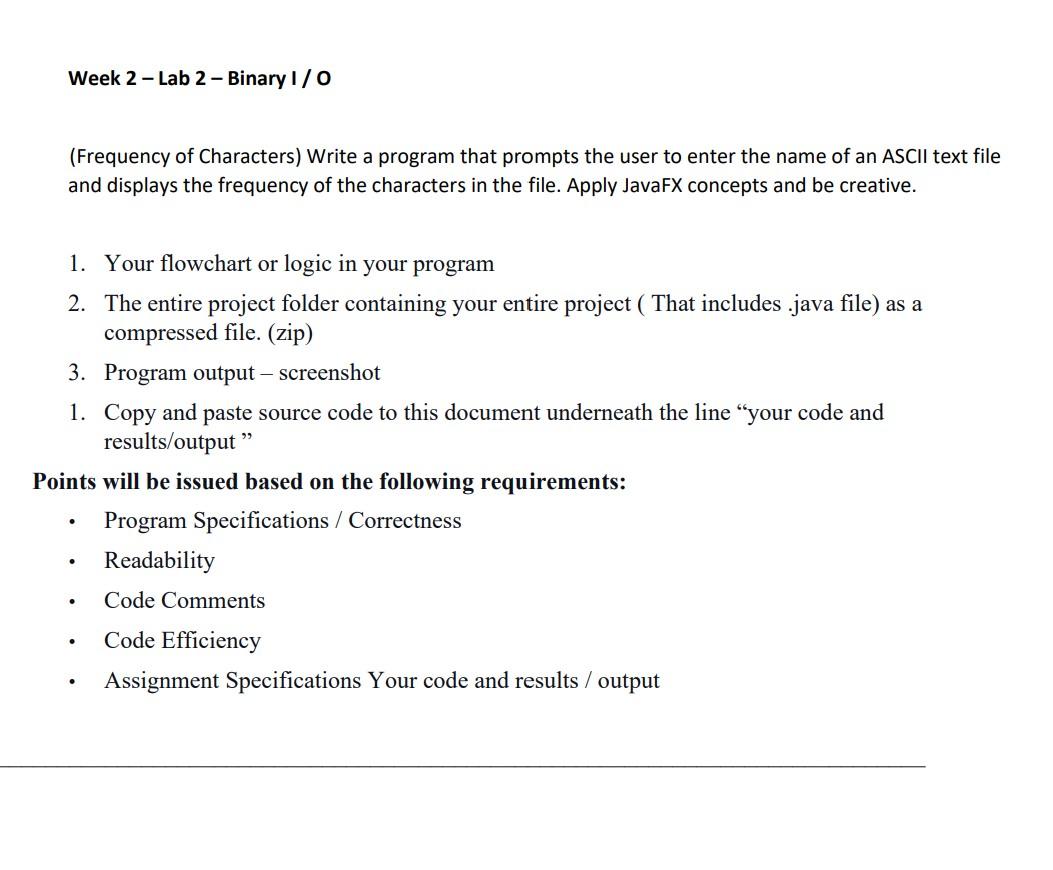 Solved Week 2 - Lab 2 - Binary 1/0 (Frequency of Characters) | Chegg.com