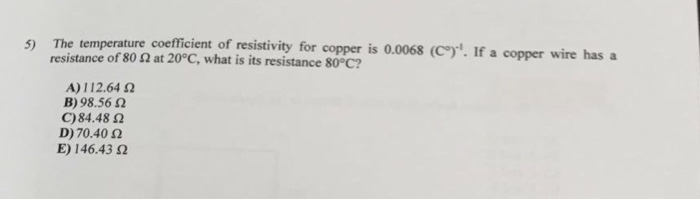 Solved The temperature coefficient of resistivity for copper | Chegg.com