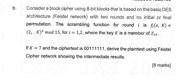 Solved Consider a block cipher using 8-bit blocks that is | Chegg.com