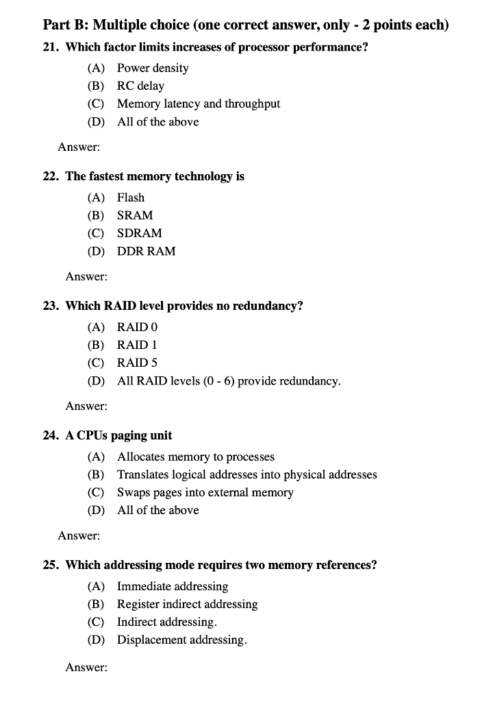 Solved Part B: Multiple choice (one correct answer, only - 2 | Chegg.com
