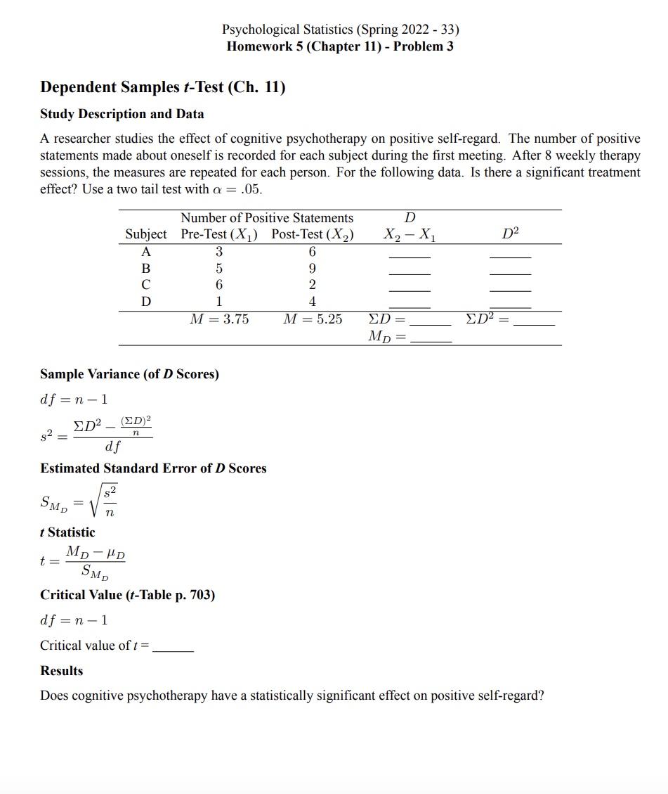 Solved Psychological Statistics (Spring 2022 - 33) Homework | Chegg.com