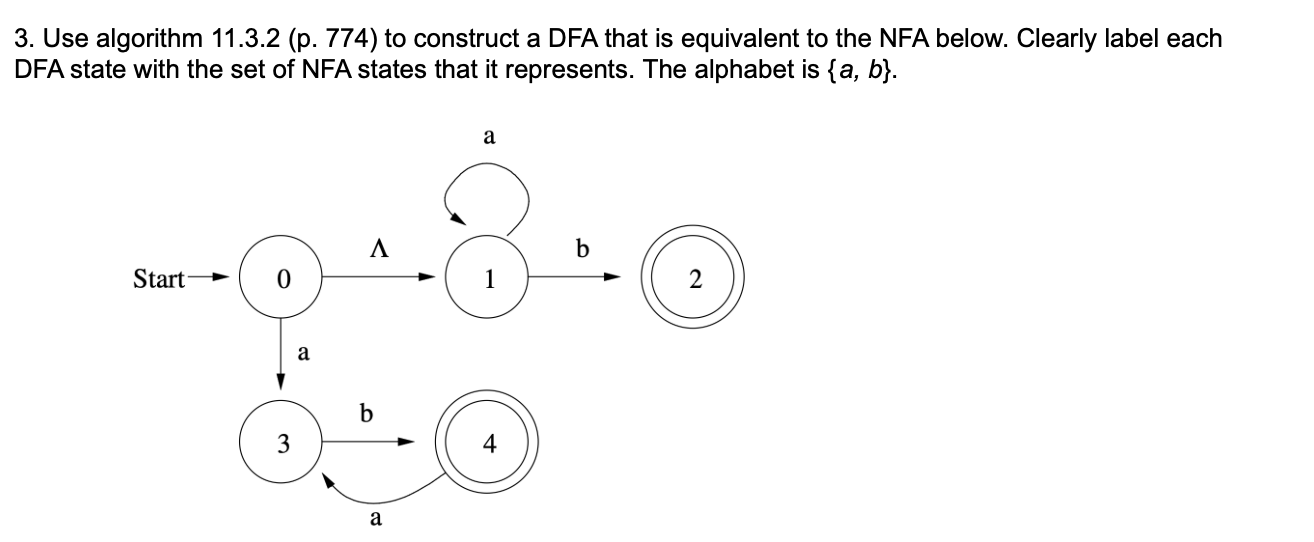 3. Use algorithm 11.3.2 (p. 774) to construct a DFA | Chegg.com