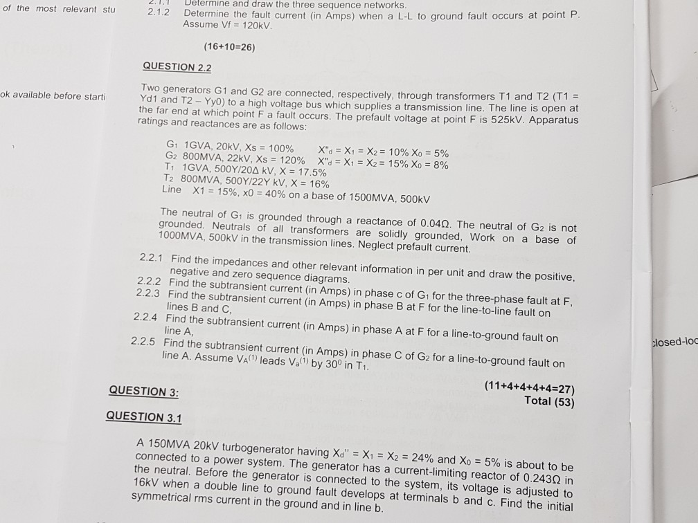 Solved Determine and draw the three sequence networks. | Chegg.com
