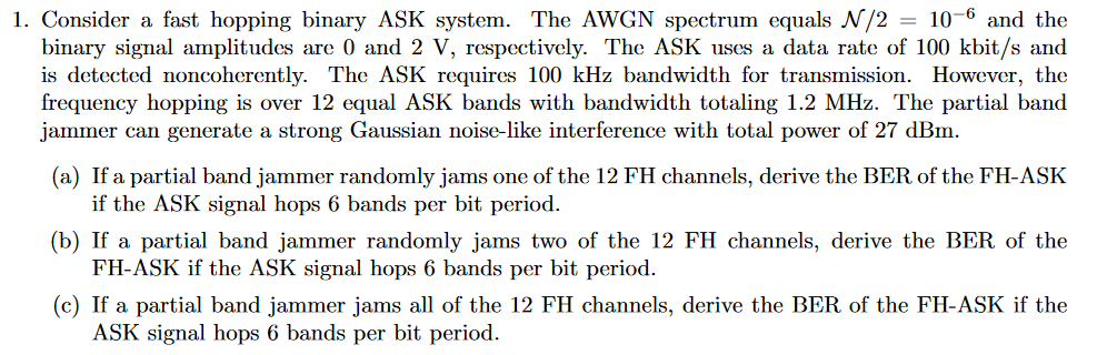 1. Consider a fast hopping binary ASK system. The | Chegg.com