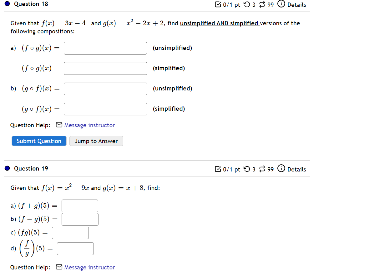 Solved Given that f(x)=3x−4 and g(x)=x2−2x+2, find | Chegg.com