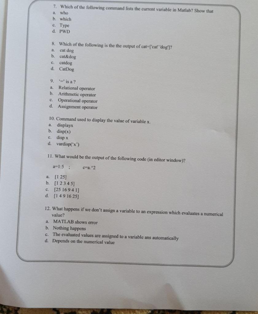 Solved 7. Which of the following command lists the current | Chegg.com