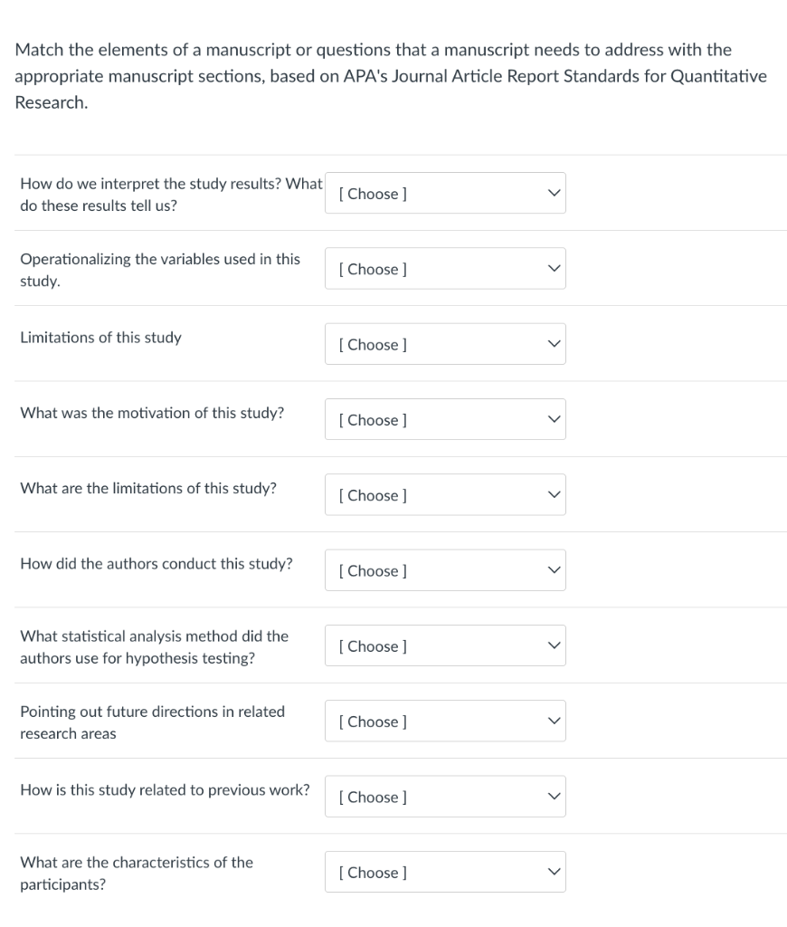 Solved Match the elements of a manuscript or questions that | Chegg.com