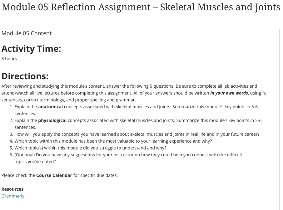 Solved Module 05 Reflection Assignment - Skeletal Muscles | Chegg.com