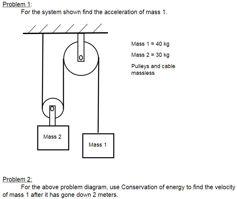 Solved Problem 1: For the system shown find the acceleration | Chegg.com