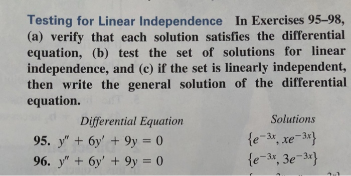 Solved Testing for Linear Independence In Exercises 95-98, | Chegg.com