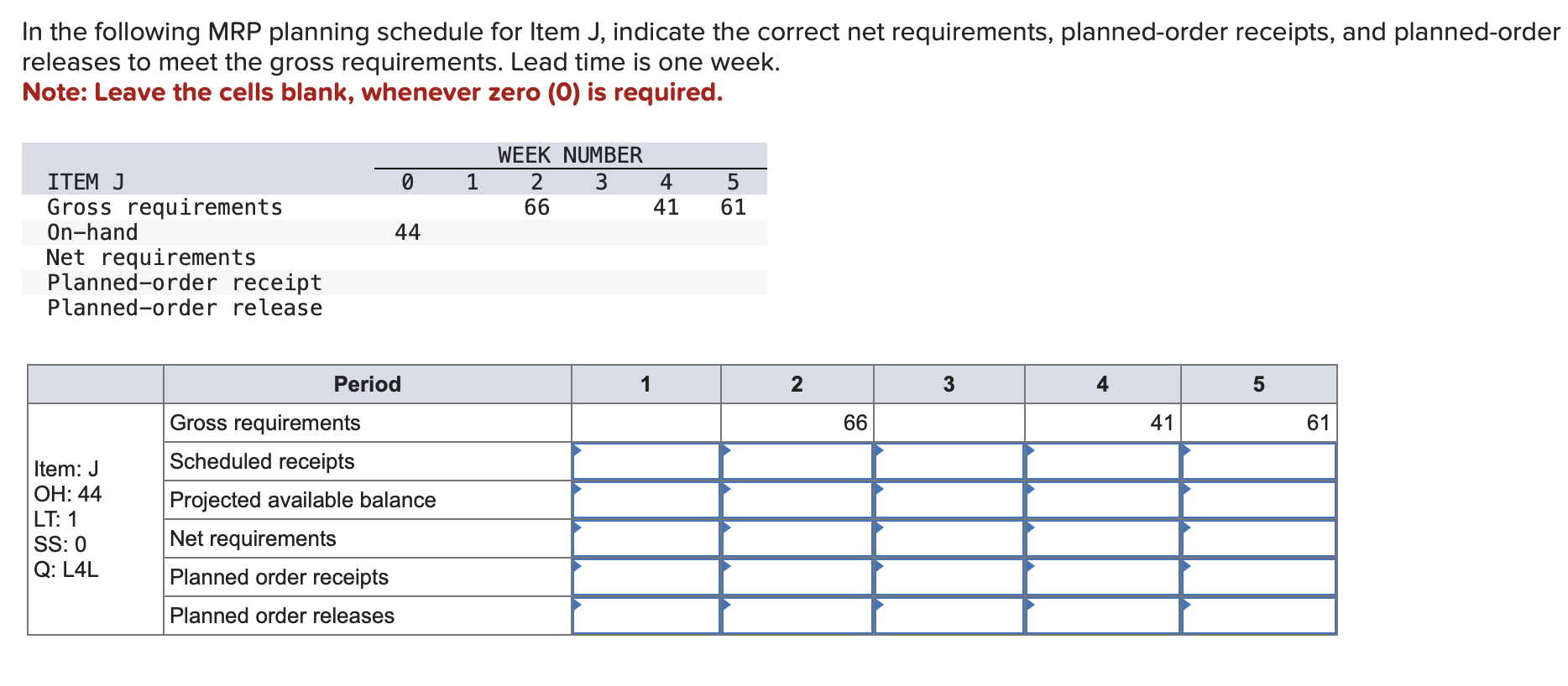 Solved In the following MRP planning schedule for Item J, | Chegg.com