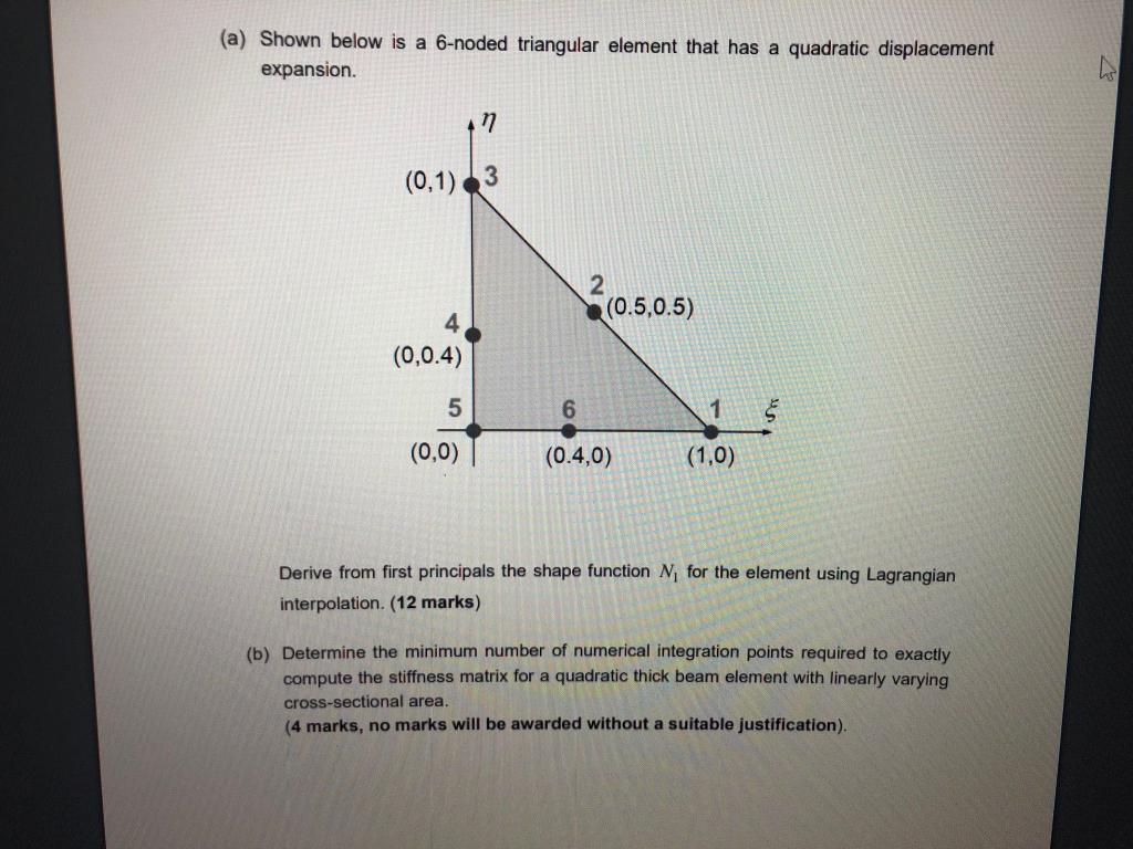 Solved (a) Shown below is a 6-noded triangular element that | Chegg.com