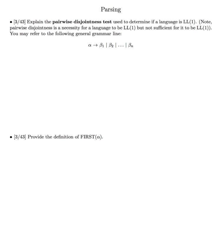 Solved Parsing • [3/43] Explain the pairwise disjointness | Chegg.com
