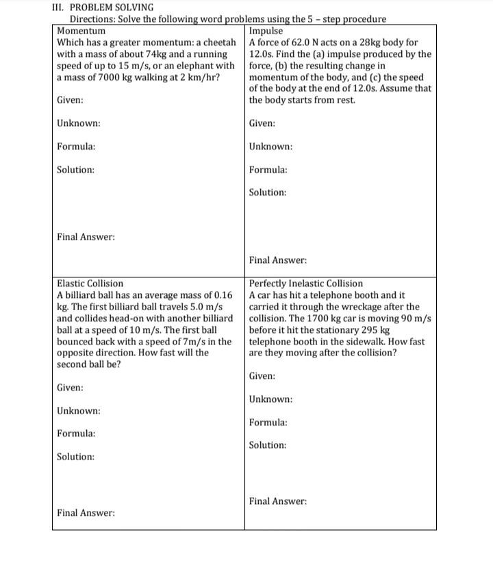 Solved III. PROBLEM SOLVING Directions: Solve the following | Chegg.com