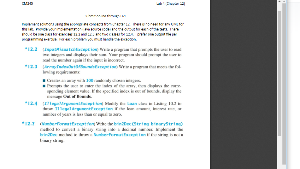Solved CM245 Lab 4 (Chapter 12) Submit online through D2L | Chegg.com