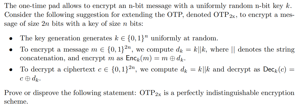 The one-time pad allows to encrypt an n-bit message | Chegg.com