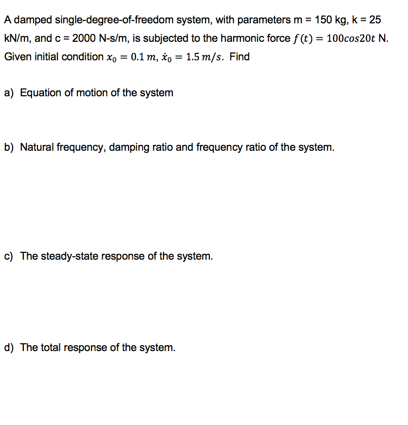 Solved A damped single-degree-of-freedom system, with | Chegg.com