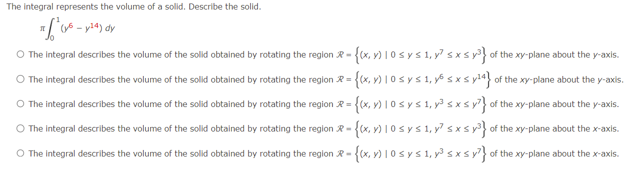 Solved Set up an integral for the volume of the solid | Chegg.com