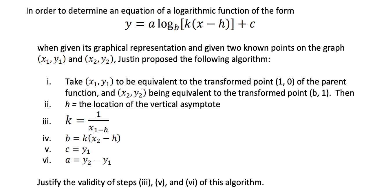 Solved In order to determine an equation of a logarithmic | Chegg.com