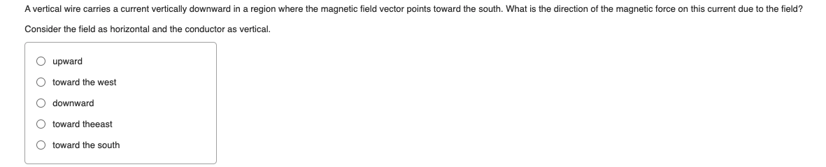 Solved A vertical wire carries a current vertically downward | Chegg.com