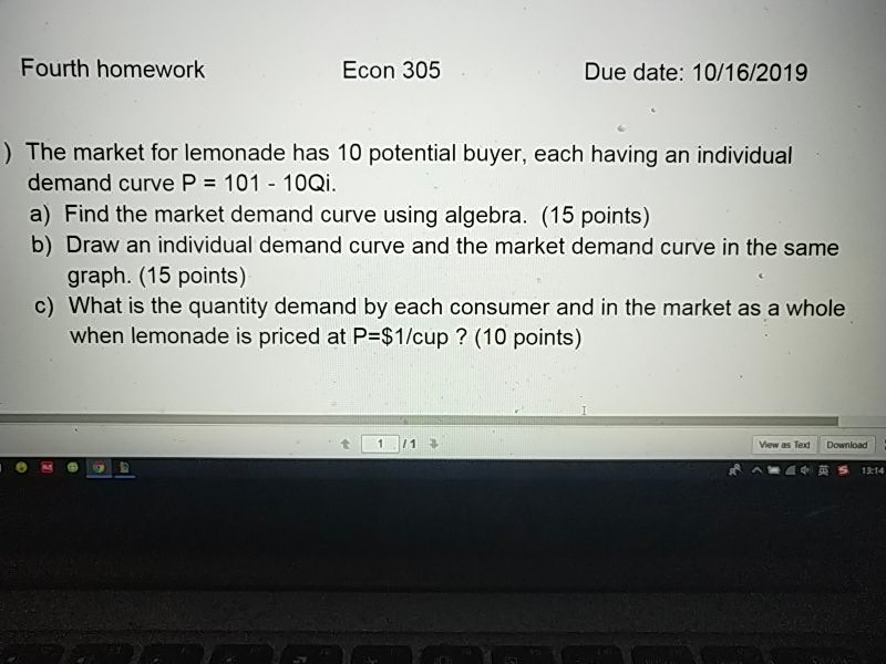 Solved Fourth Homework Econ 305 Due Date 10 16 2019 The