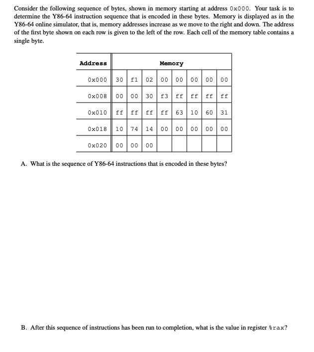 Consider the following sequence of bytes, shown in | Chegg.com