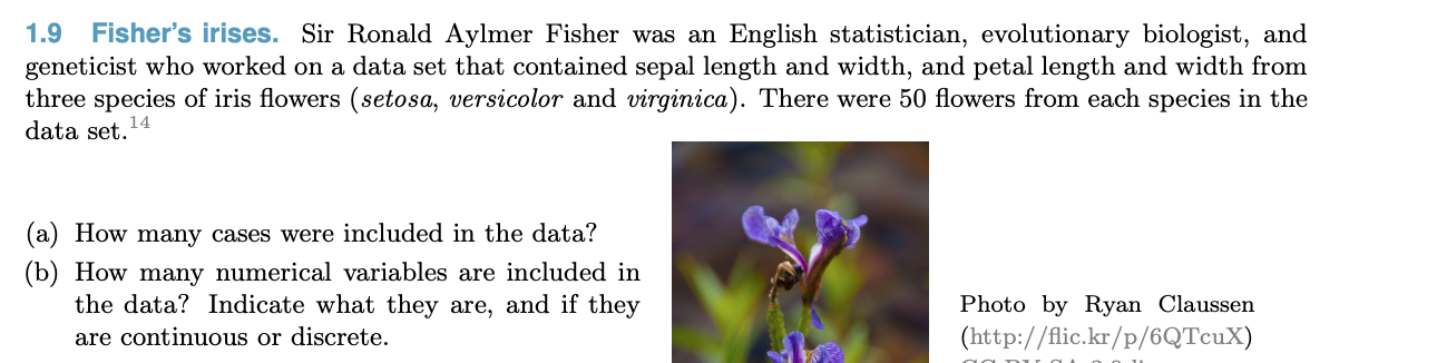 1.9 Fisher's irises. Sir Ronald Aylmer Fisher was an | Chegg.com