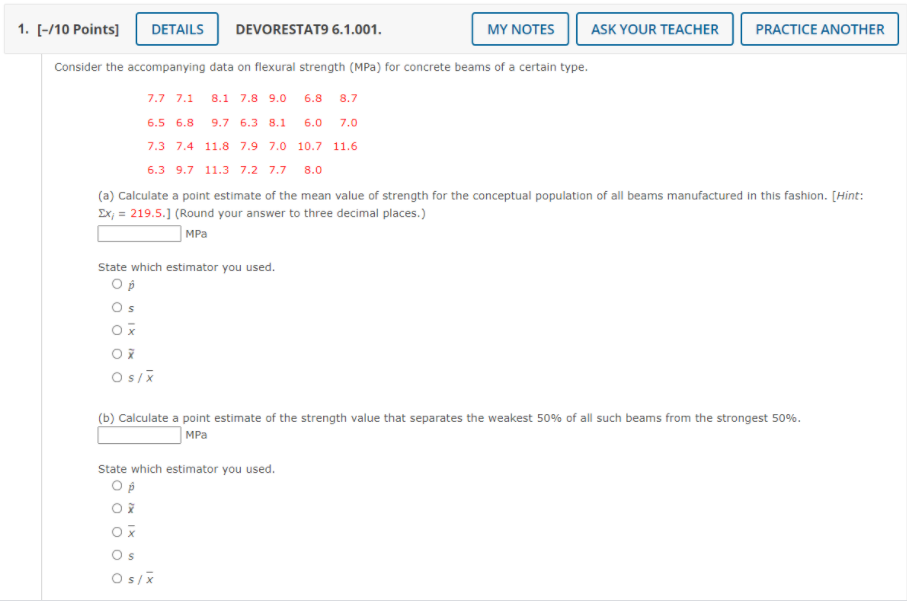 Solved 1. [-/10 Points) DETAILS DEVORESTAT9 6.1.001. MY | Chegg.com