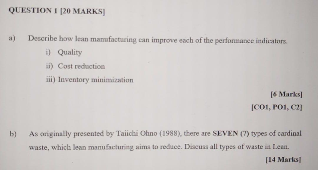 Solved QUESTION 1 [20 MARKS] a) Describe how lean | Chegg.com