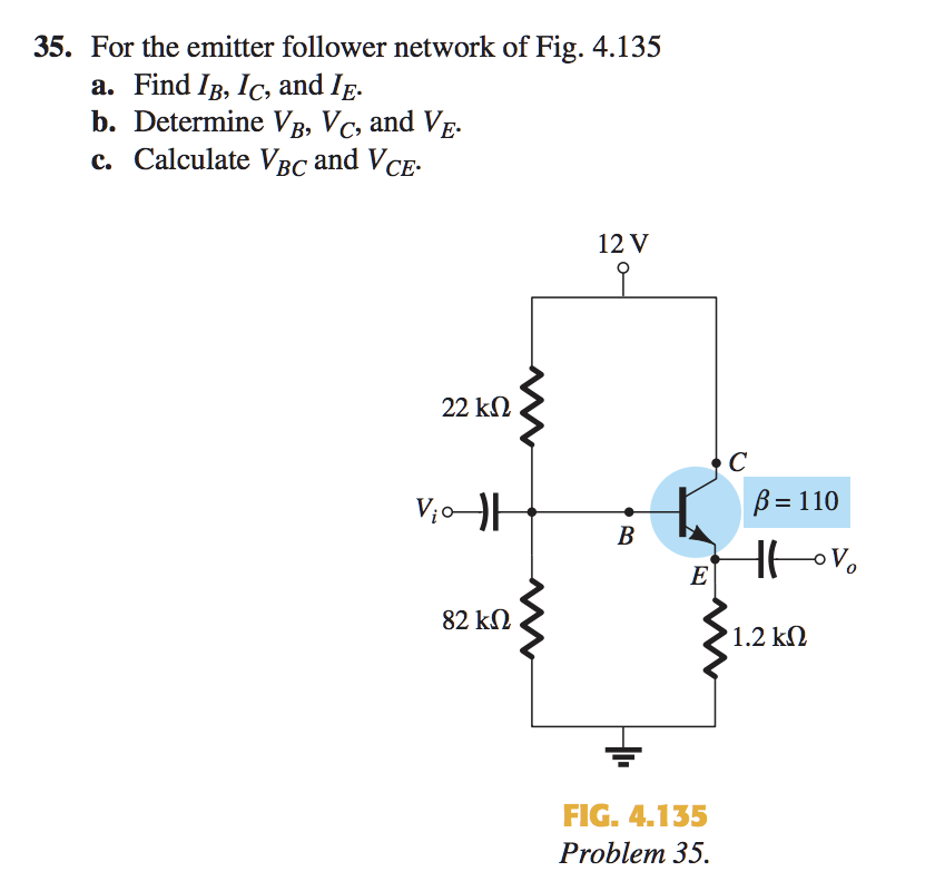 Solved 35. For the emitter follower network of Fig. 4.135 a. | Chegg.com