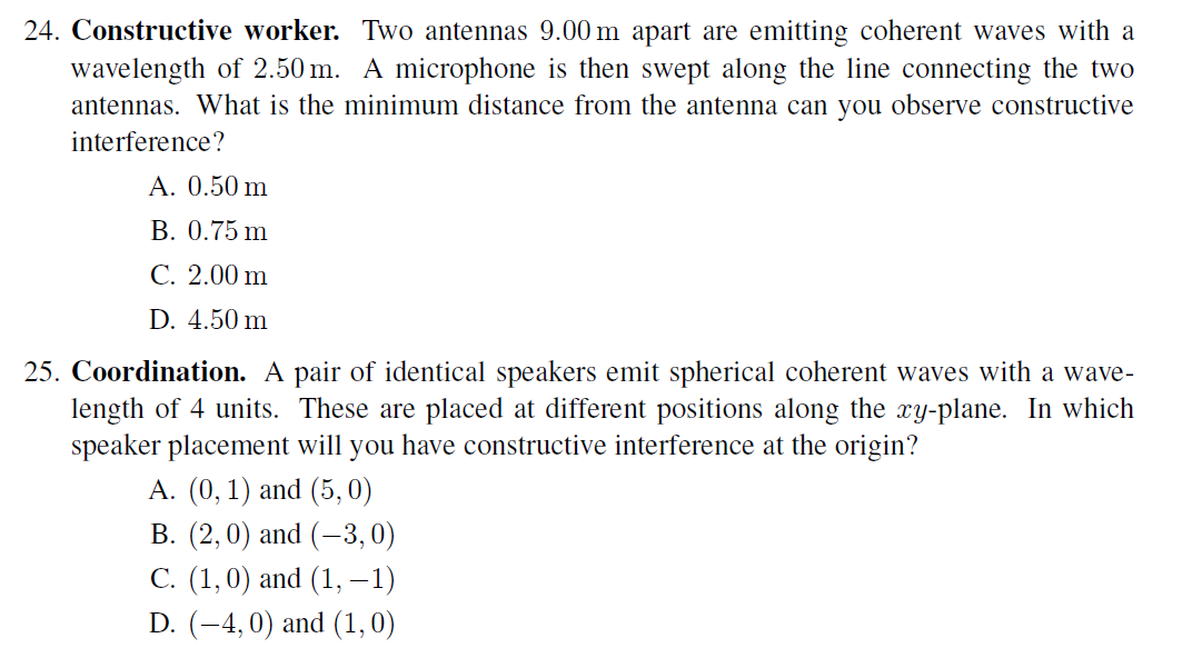 Solved 24. Constructive worker. Two antennas 9.00 m apart | Chegg.com