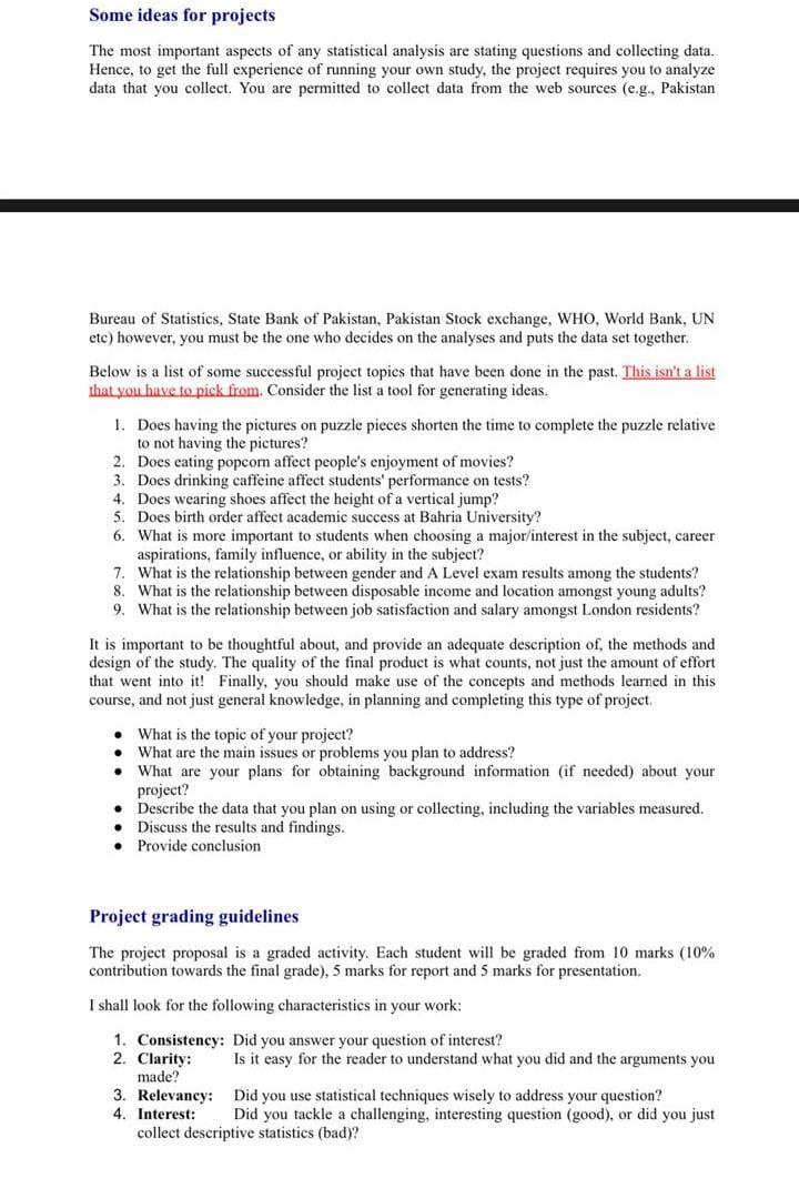 Solved Some ideas for projects The most important aspects of | Chegg.com