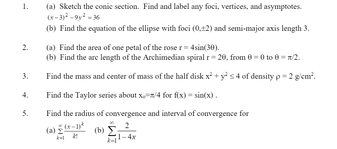 Solved 1. (a) Sketch the conic section. Find and label any | Chegg.com