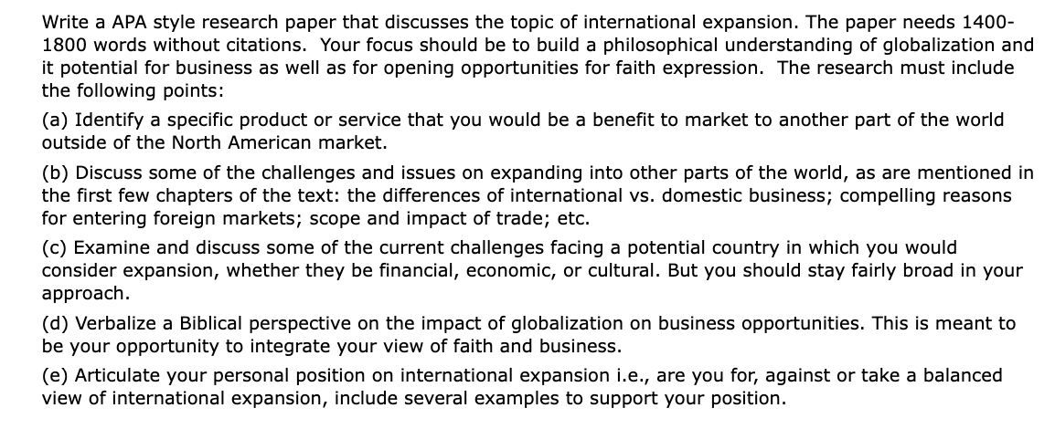 Solved Write a APA style research paper that discusses the | Chegg.com