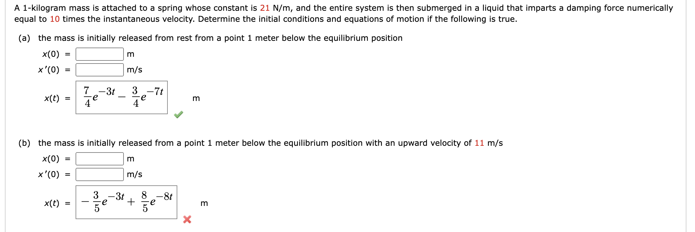 Solved A 1-kilogram mass is attached to a spring whose | Chegg.com